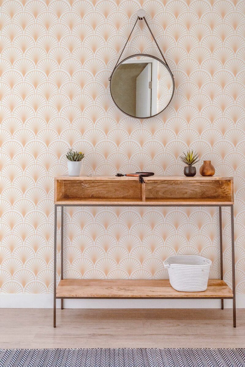 Peach Art Deco Chic Peel and Stick Wallpaper or Non-Pasted