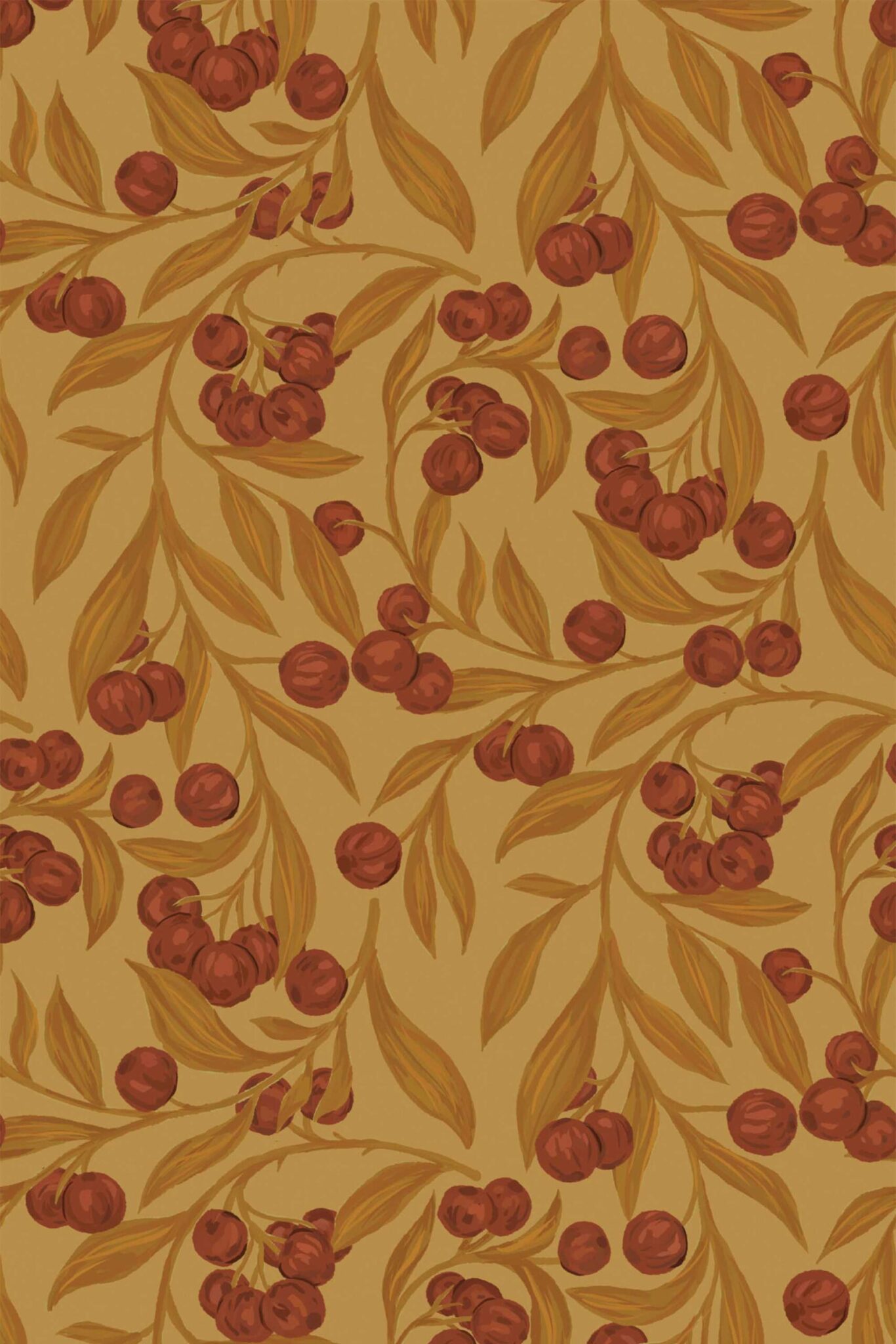 Autumn Berries Brown Peel and Stick Wallpaper or Non-Pasted