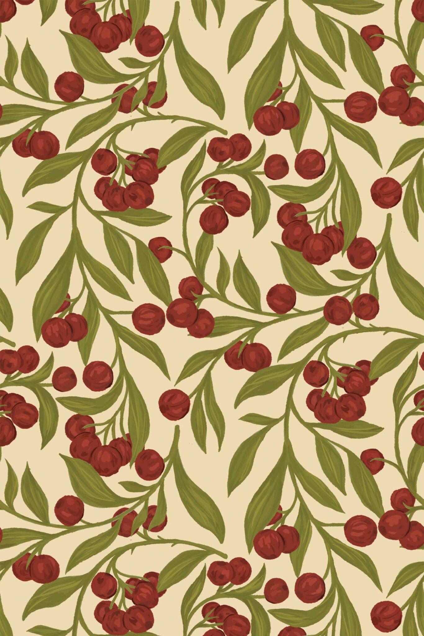 Autumn Berries in Red and Yellow Peel and Stick Wallpaper or Non-Pasted