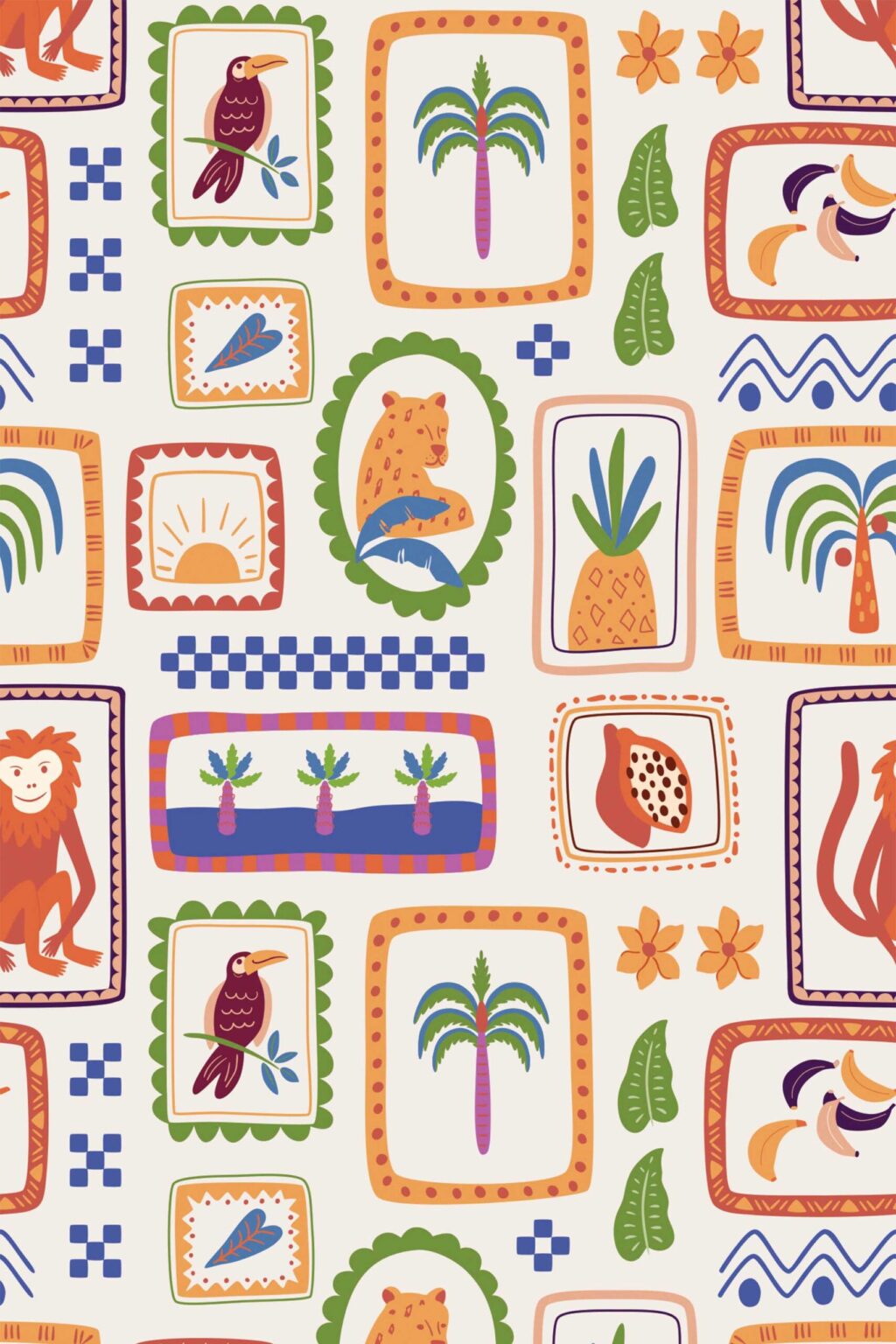 Cute Fun Tropical Peel and Stick Wallpaper or Non-Pasted