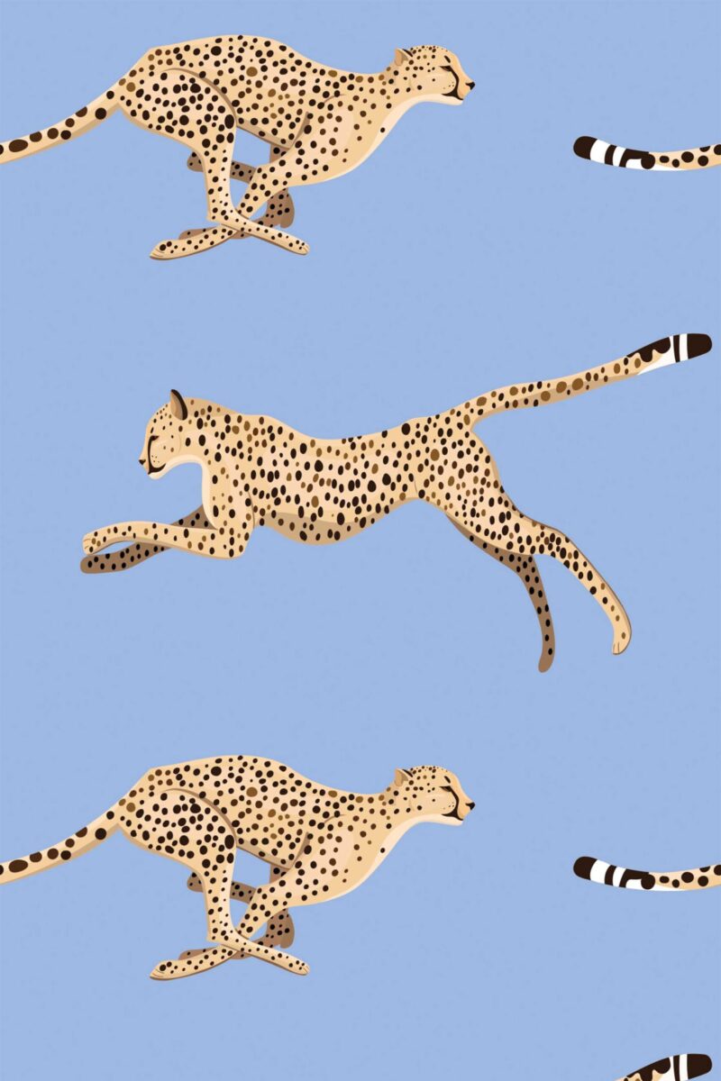 Energetic Blue Cheetah Peel and Stick Wallpaper or Non-Pasted