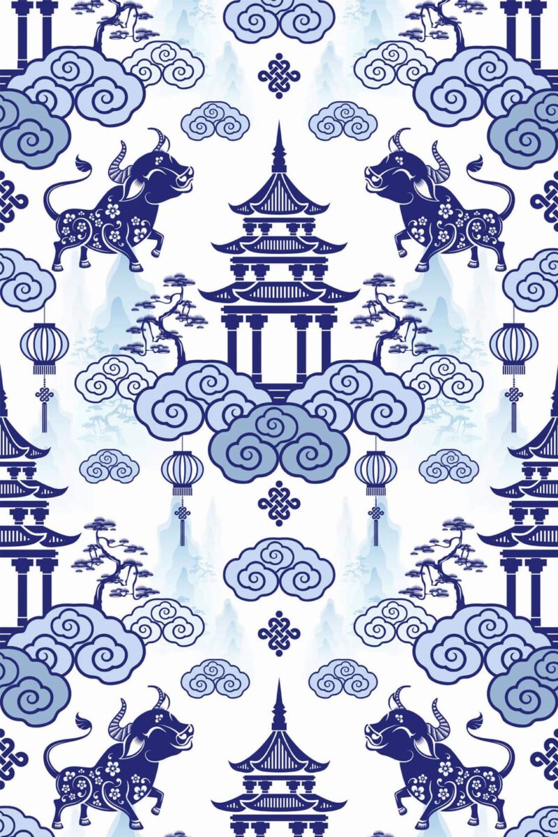 Blue china abstract Peel and Stick Wallpaper or Non-Pasted