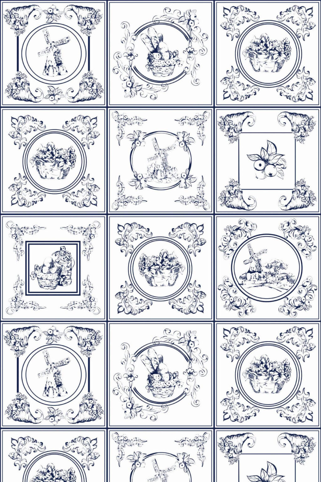 Blue delft tile Peel and Stick Wallpaper or Non-Pasted