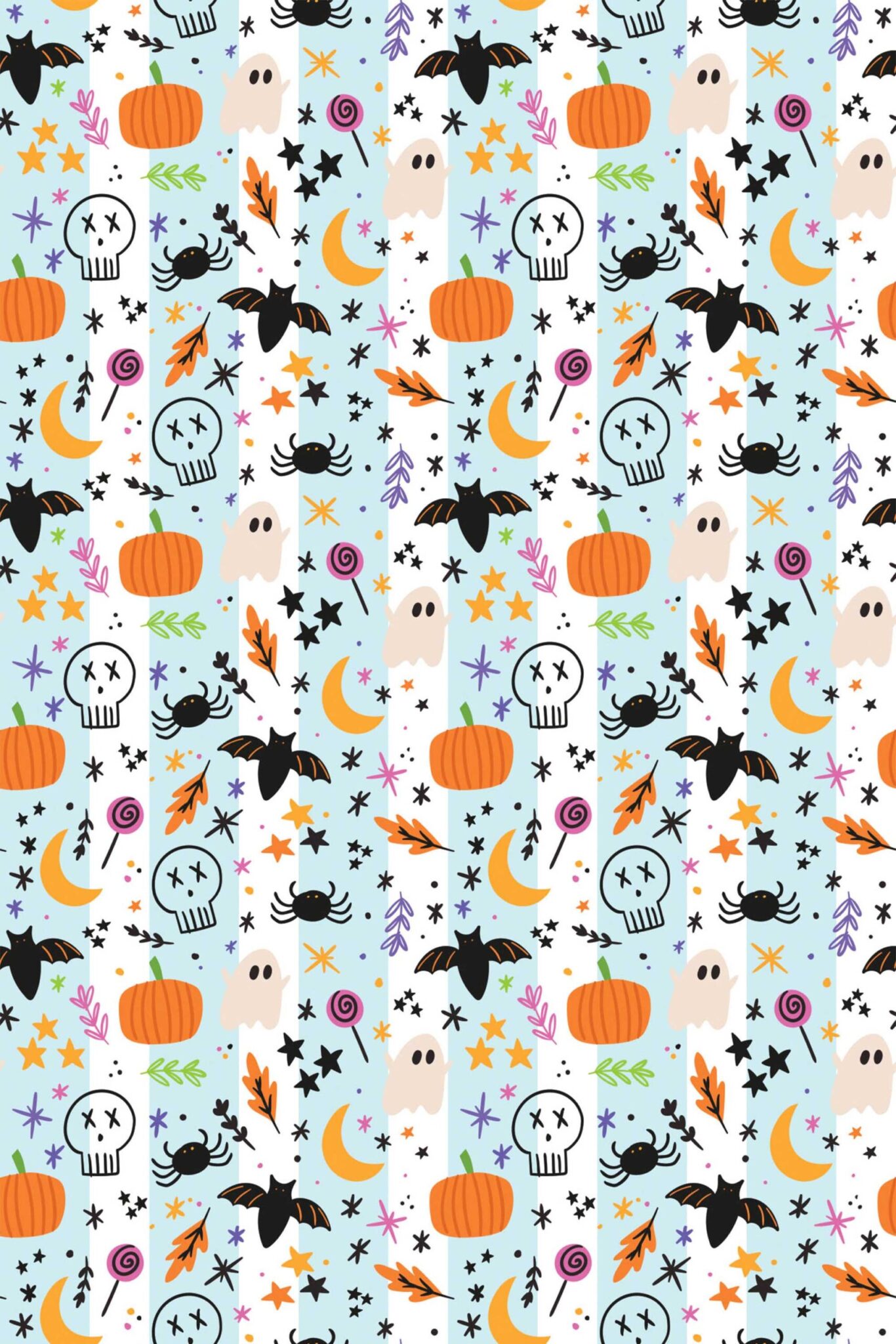 Cute Striped Halloween Peel and Stick Wallpaper or Non-Pasted