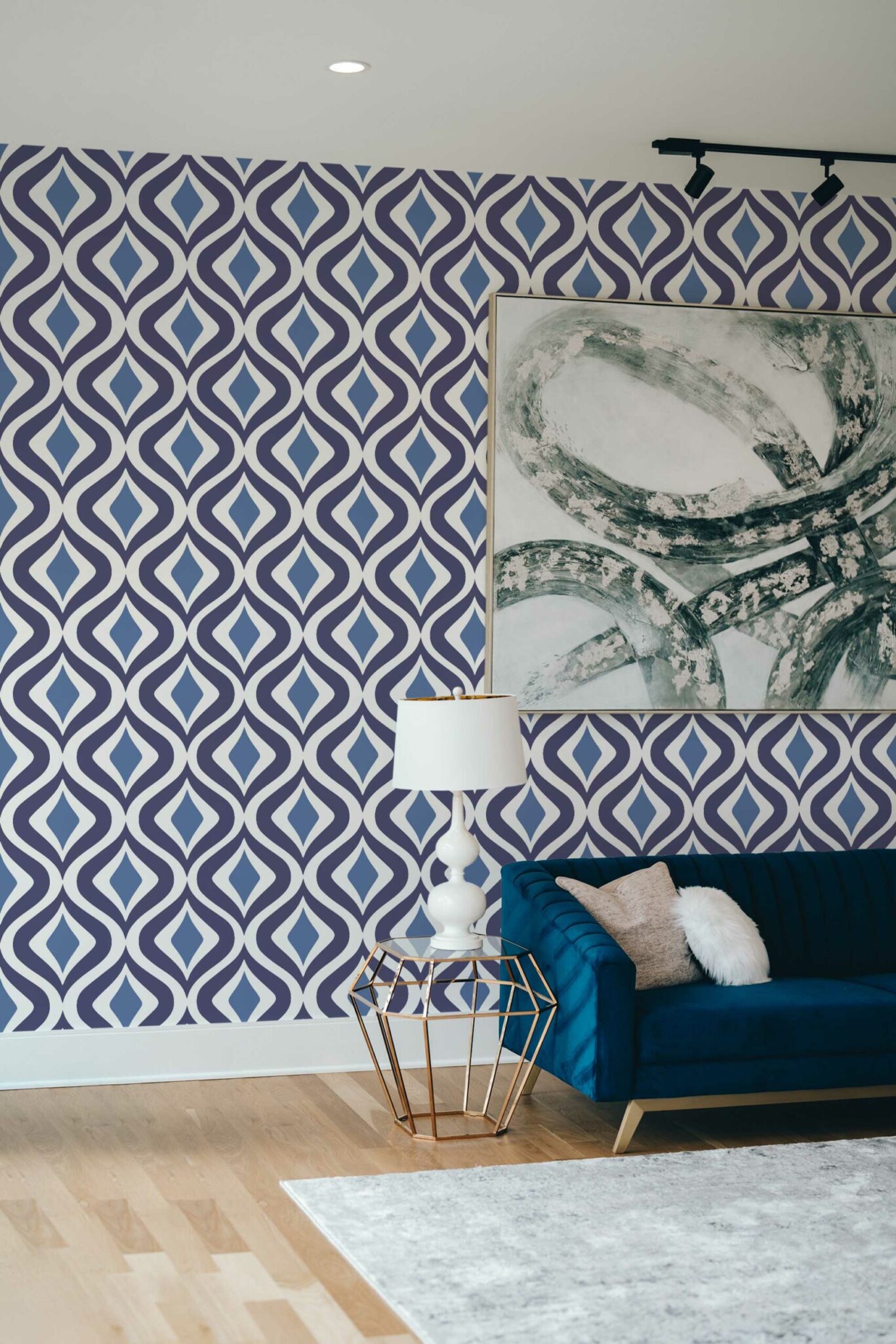 Retro Blue Peel and Stick Wallpaper or Non-Pasted