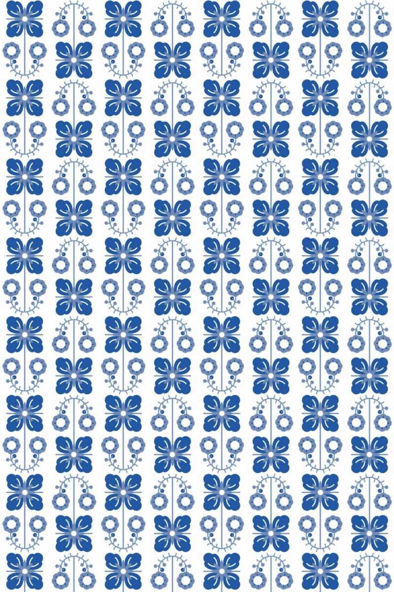 Blue Scandinavian floral design Peel and Stick Wallpaper or Non-Pasted