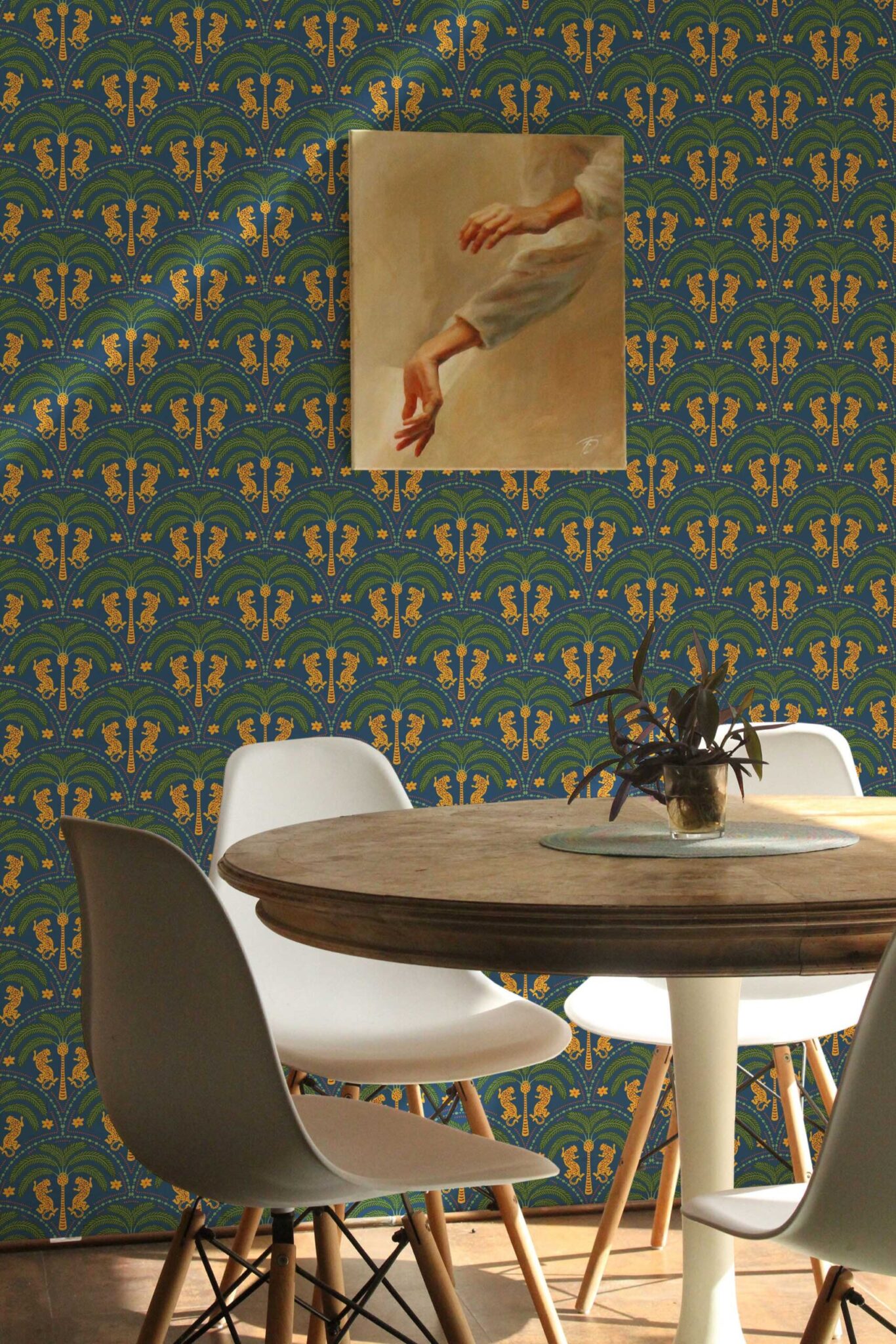 Blue Tropical Wildcat Peel and Stick Wallpaper or Non-Pasted