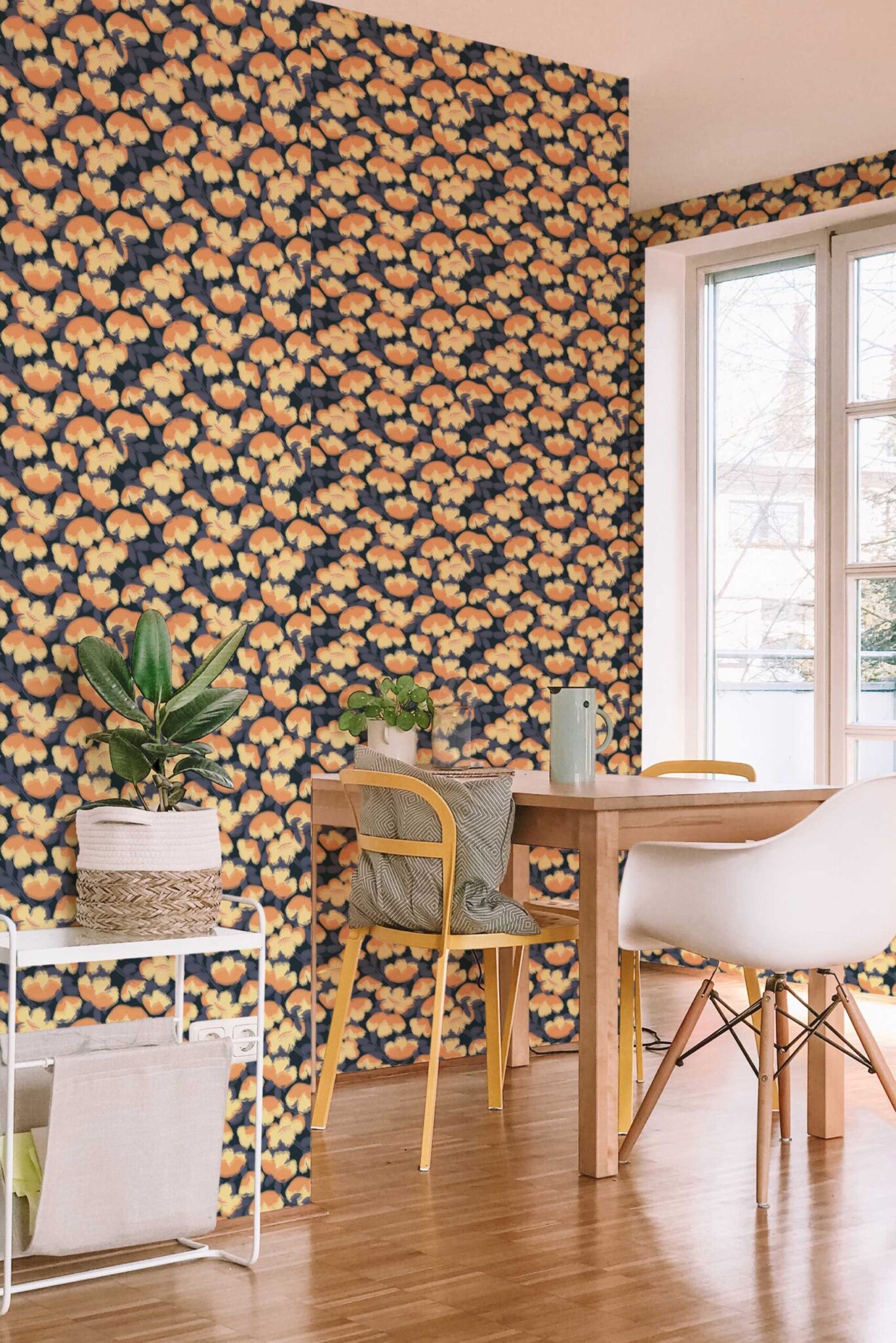 Blurry Yellow Floral Peel and Stick Wallpaper or Non-Pasted