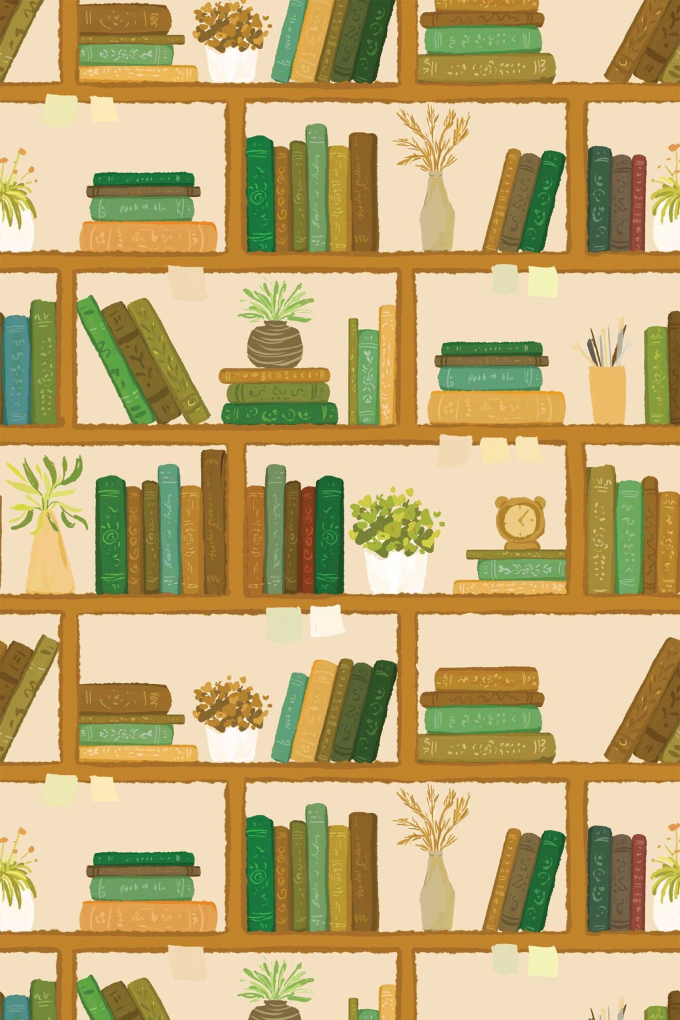 Vintage Book Shelf Peel and Stick Wallpaper or Non-Pasted