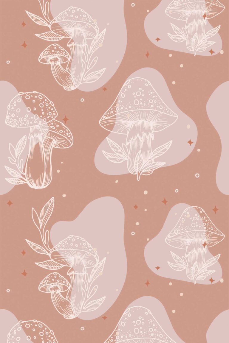 Warm Brown Boho Mushrooms Peel and Stick Wallpaper or Non-Pasted