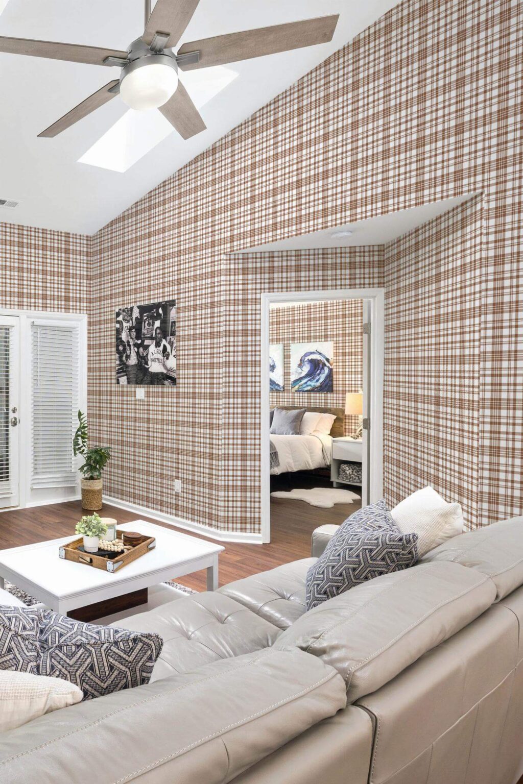 Brown farmhouse plaid Peel and Stick Wallpaper or Non-Pasted