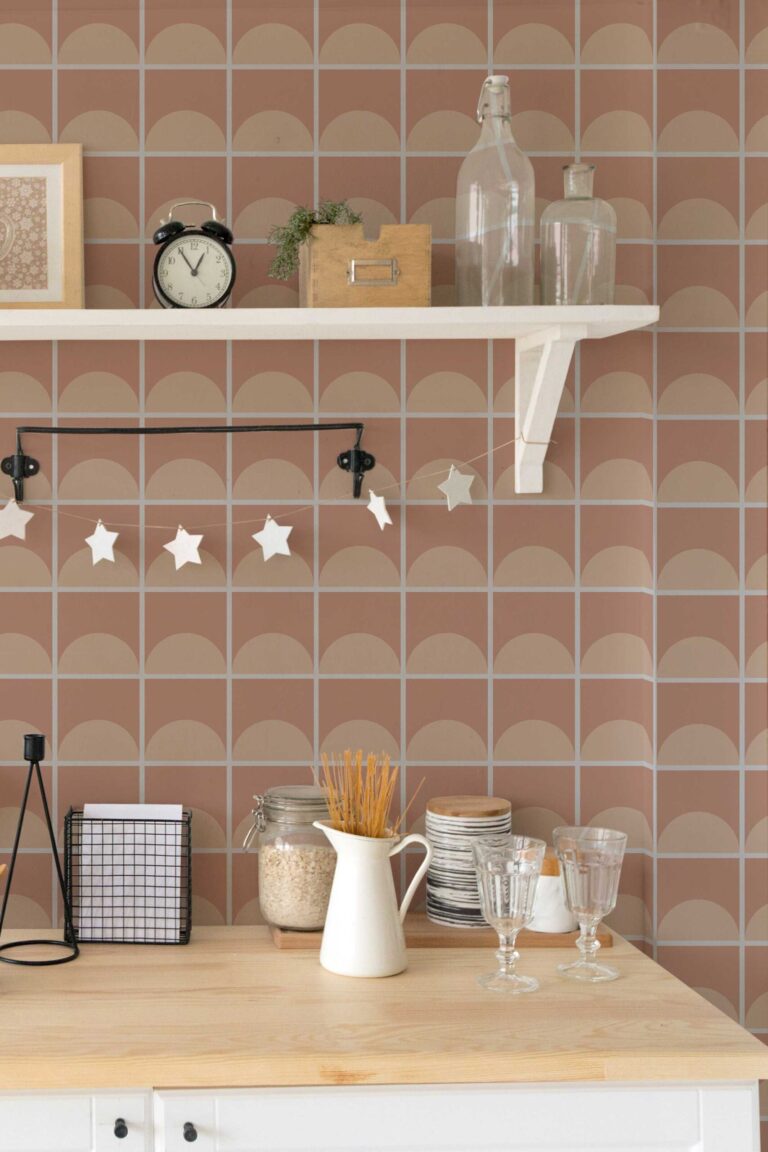 Mocha Retro Tile Charm Peel and Stick Wallpaper or Non-Pasted