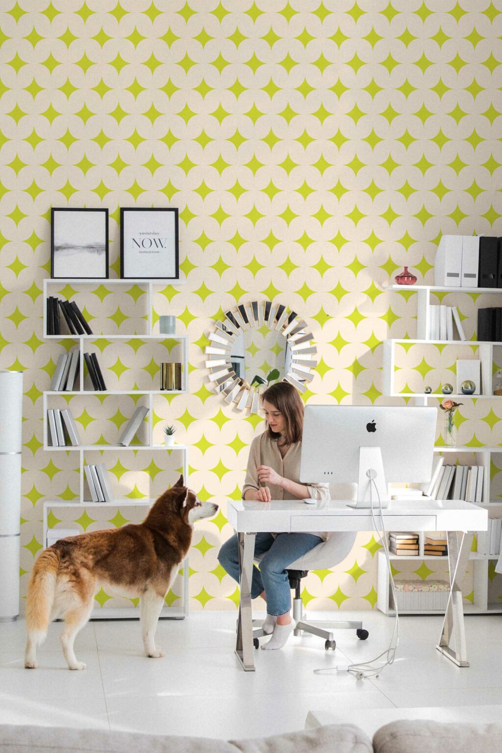 Chartreuse Star Harmony Peel and Stick Wallpaper or Non-Pasted