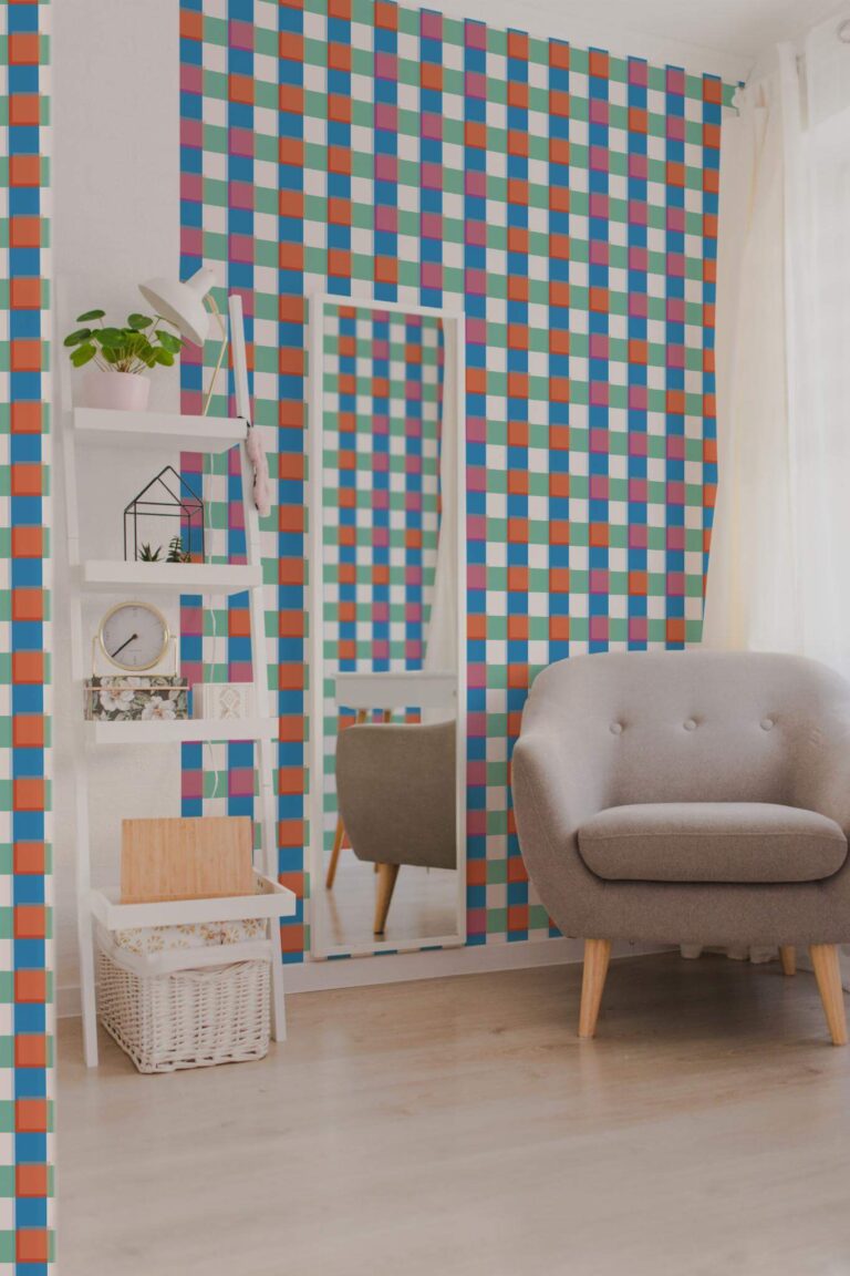 Colorful check Peel and Stick Wallpaper or Non-Pasted