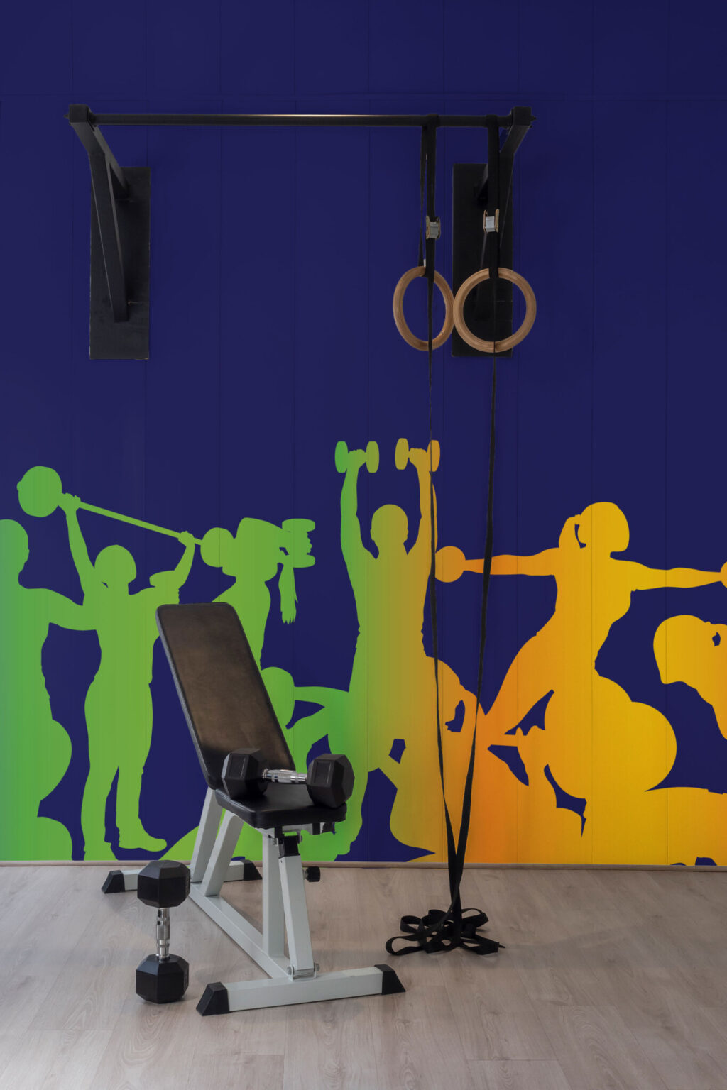 Colorful Motion Gym Silhouettes Peel and Stick Wall Mural or Non-Pasted