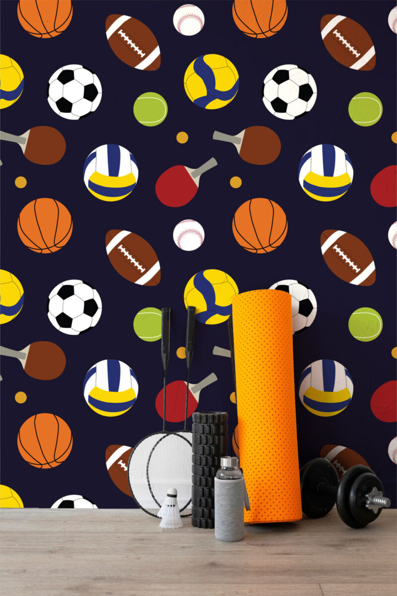 Colorful Sports Balls Pattern Peel and Stick Wall Mural or Non-Pasted