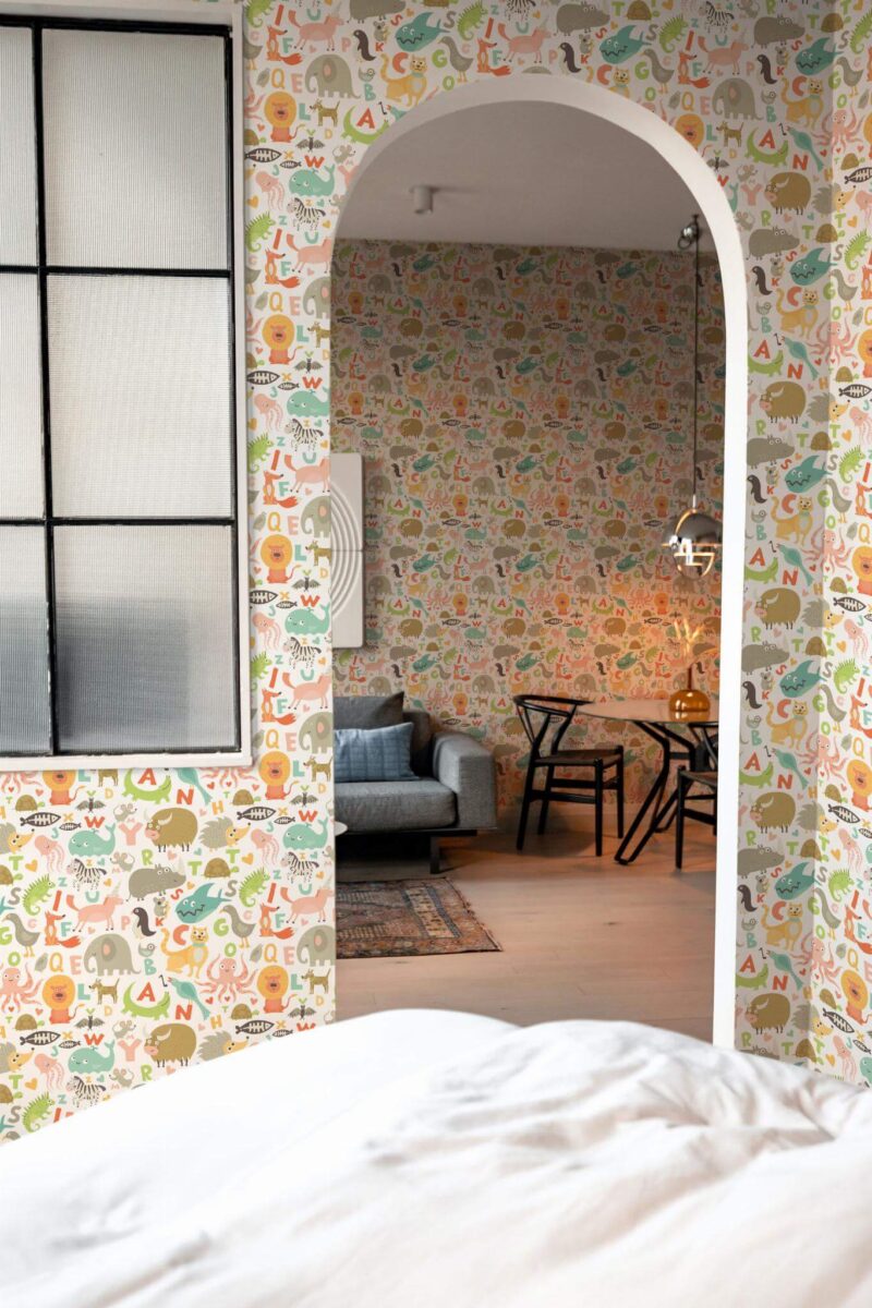 Colorful Animal Letters Peel and Stick Wallpaper or Non-Pasted