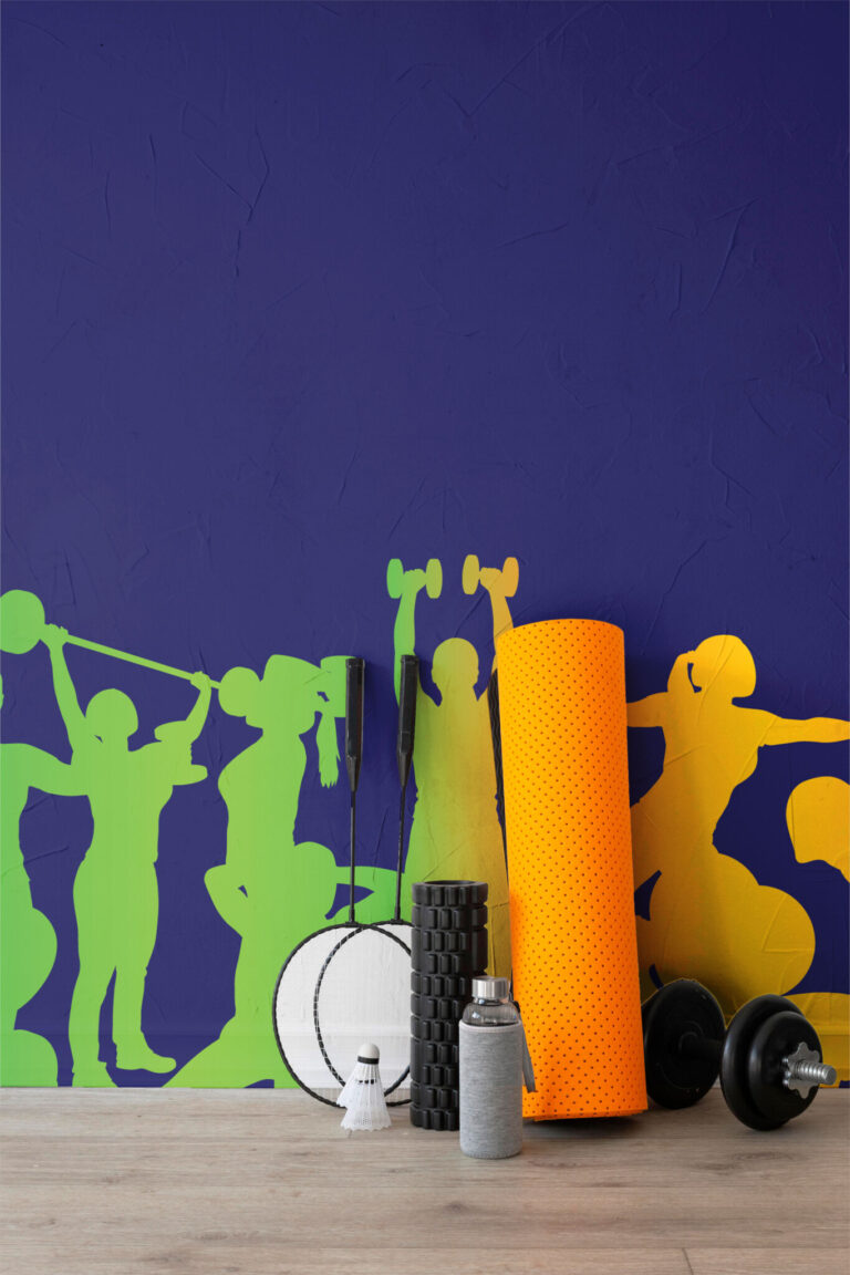 Colorful Motion Gym Silhouettes Peel and Stick Wall Mural or Non-Pasted