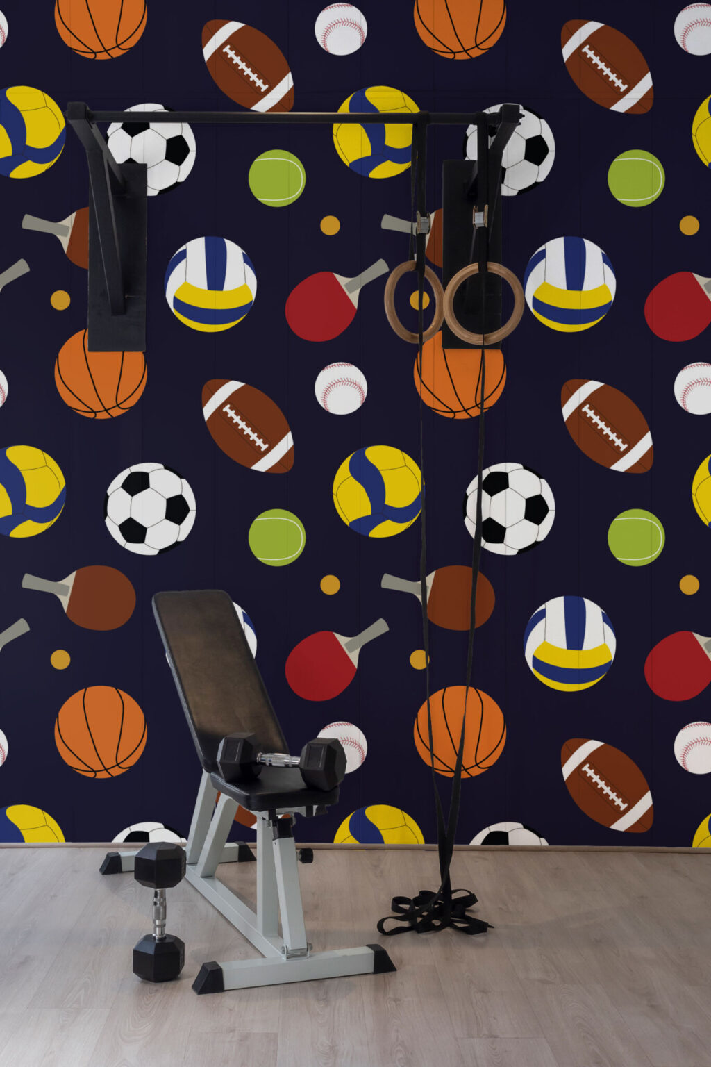 Colorful Sports Balls Pattern Peel and Stick Wall Mural or Non-Pasted