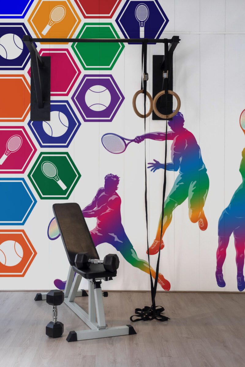 Colorful Dynamic Tennis Pictograms Peel and Stick Wall Mural or Non-Pasted