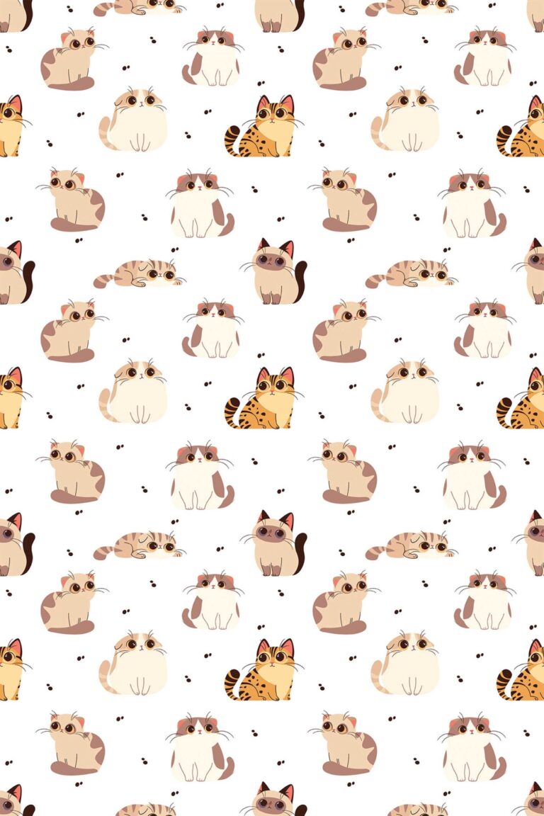 White Cute Kawaii Cats Peel and Stick Wallpaper or Non-Pasted