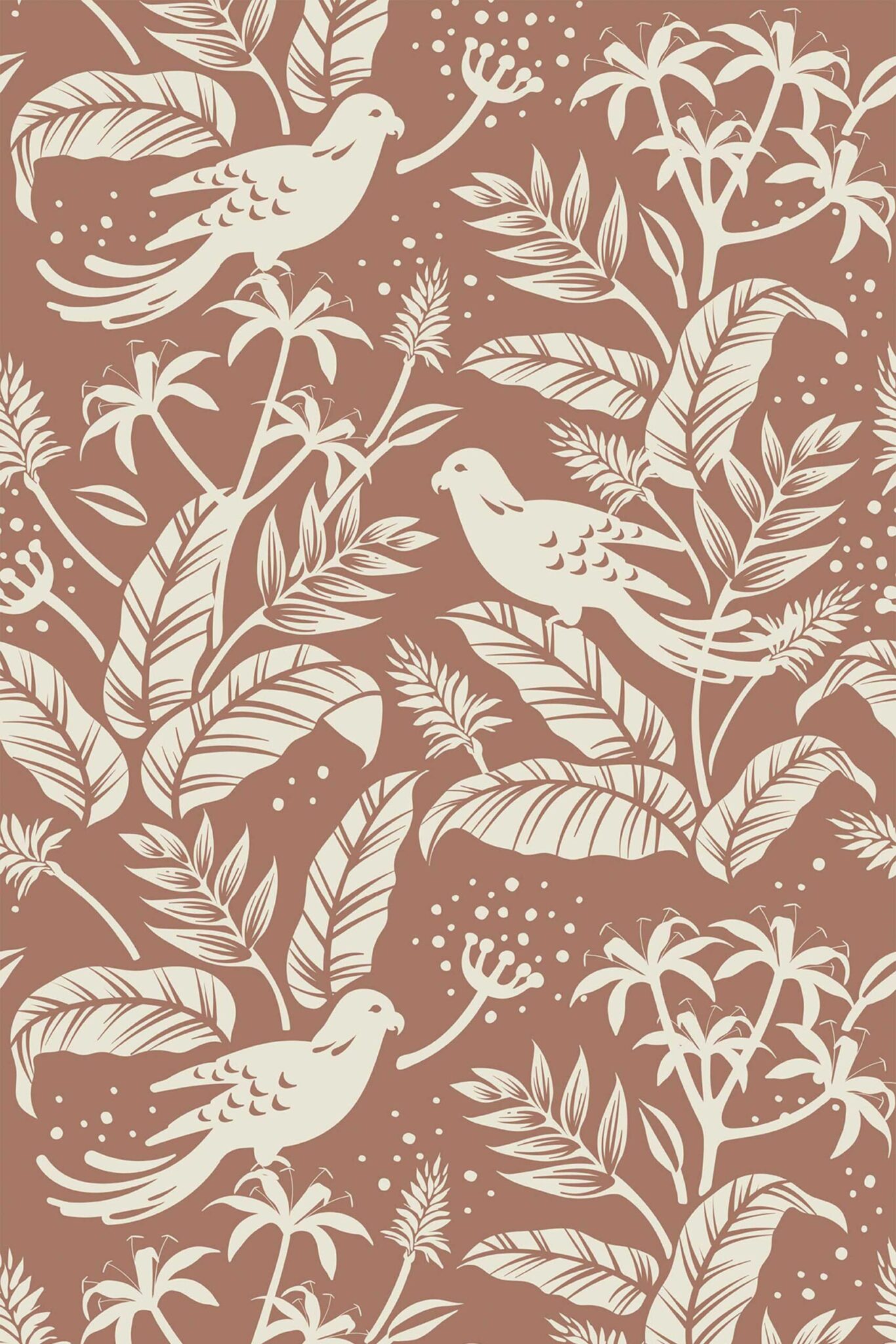 Graceful Mocha Birds Pattern Peel and Stick Wallpaper or Non-Pasted