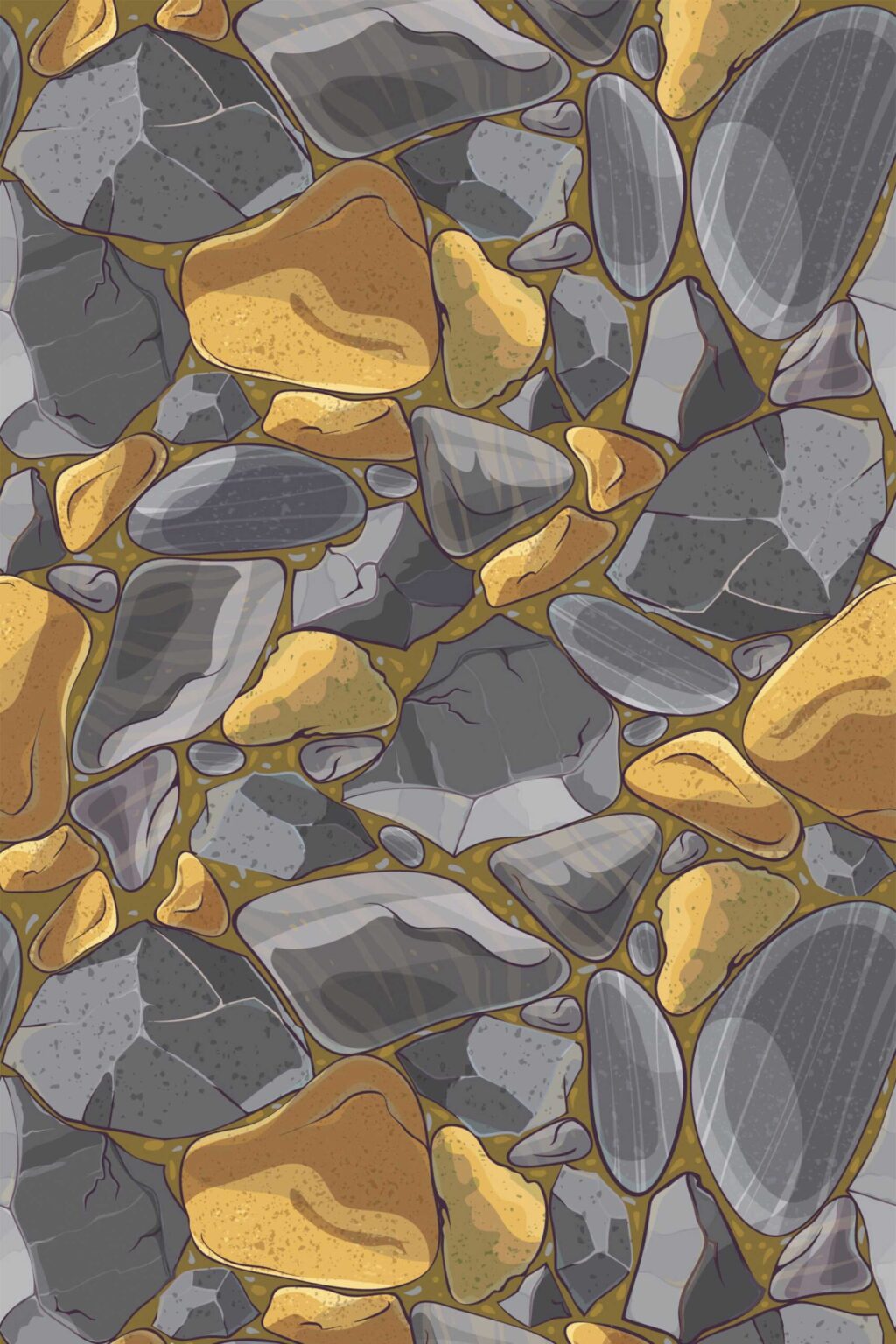 Elegant Gray Gold Stones Peel and Stick Wallpaper or Non-Pasted
