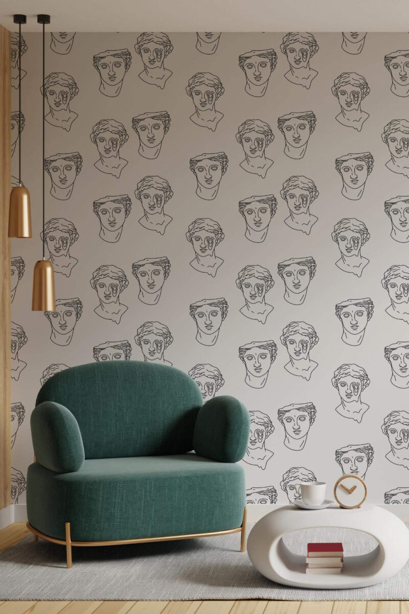 Abstract greek head Peel and Stick Wallpaper or Non-Pasted