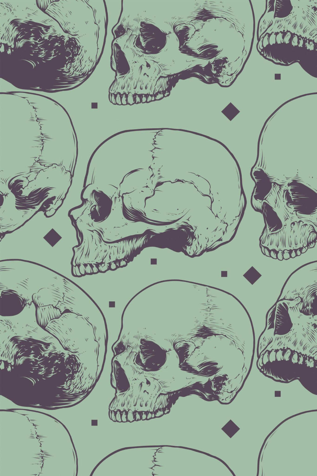 Green Edgy Skull Peel and Stick Wallpaper or Non-Pasted