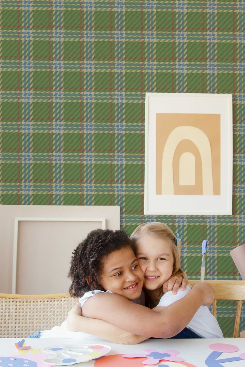 Elegant Green Classic Plaid Peel and Stick Wallpaper or Non-Pasted