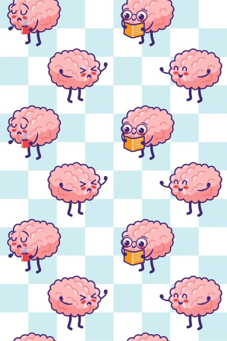 Cheerful Blue and White Kawaii Brain Peel and Stick Wallpaper or Non-Pasted