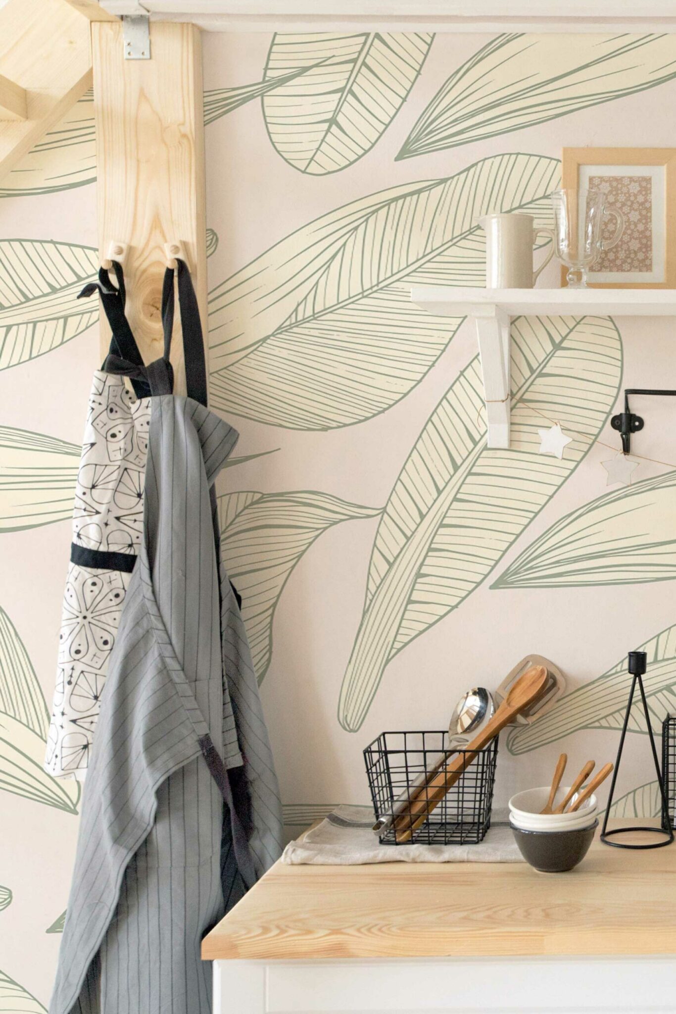 Calming Kitchen Leaves Peel and Stick Wall Mural or Non-Pasted