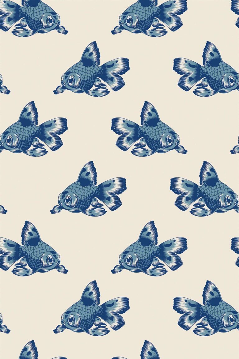 Navy blue fish Peel and Stick Wallpaper or Non-Pasted