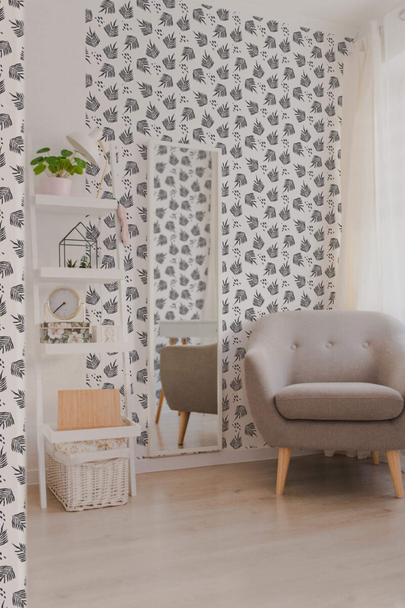 Leaf stencil Peel and Stick Wallpaper or Non-Pasted