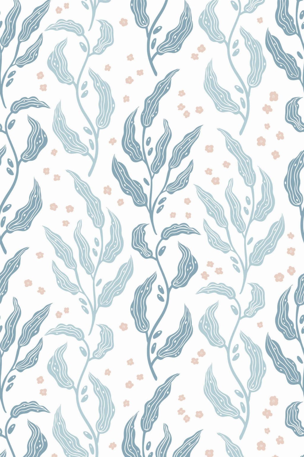 Light blue leaf Peel and Stick Wallpaper or Non-Pasted