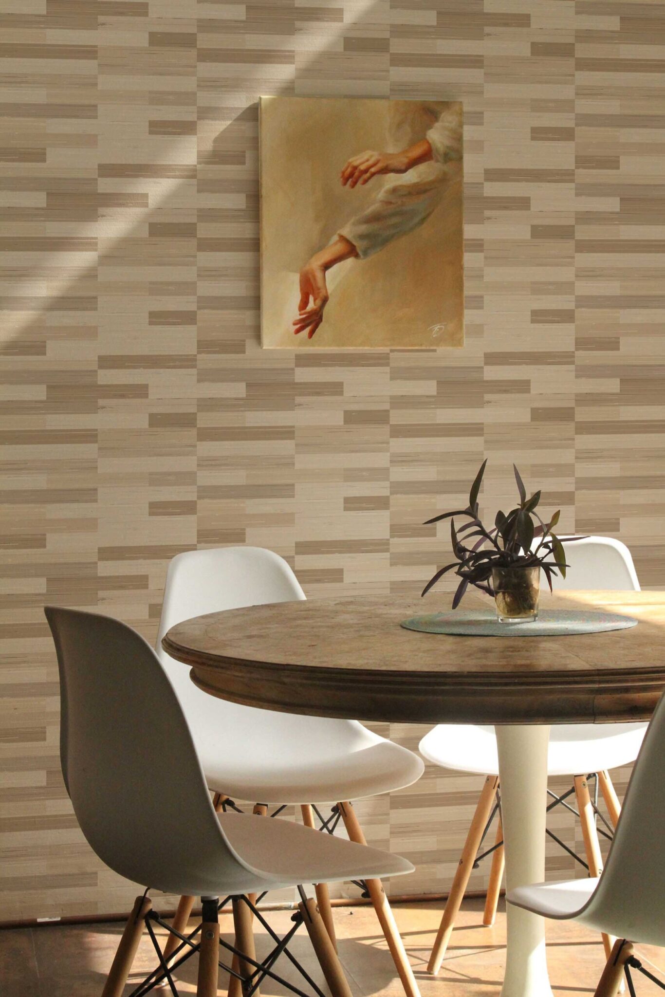 Elegant Beige Wood Parquette Tiles Peel and Stick Wallpaper or Non-Pasted