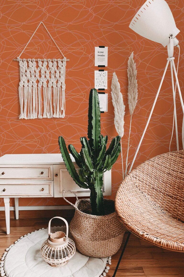 Terracotta Sand Lines Peel and Stick Wallpaper or Non-Pasted