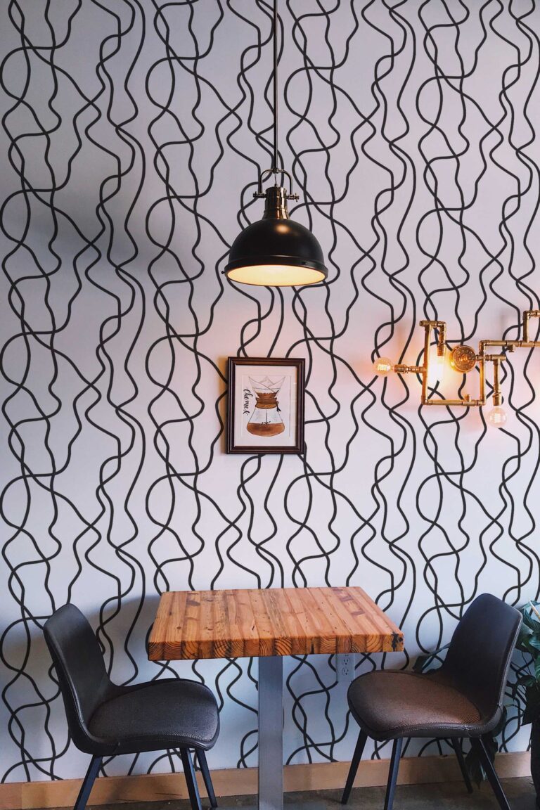 Monochrome Artistic Line Pattern Peel and Stick Wallpaper or Non-Pasted