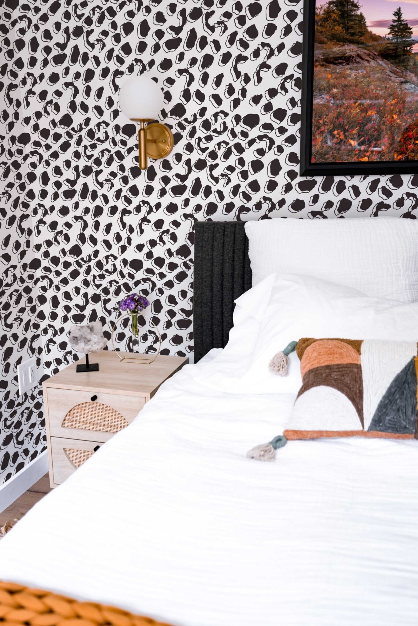Monochrome Hand Drawn Cheetah Print Peel and Stick Wallpaper or Non-Pasted