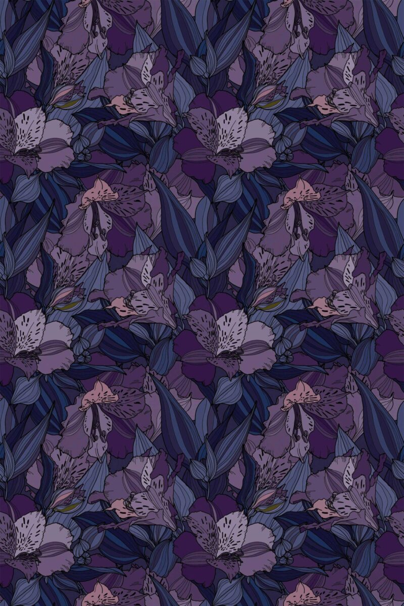 Deep Purple Floral Peel and Stick Wallpaper or Non-Pasted
