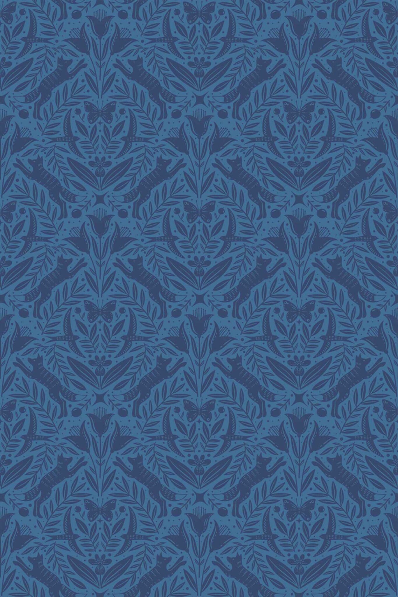 Blue Tropical Wildcat Peel and Stick Wallpaper or Non-Pasted