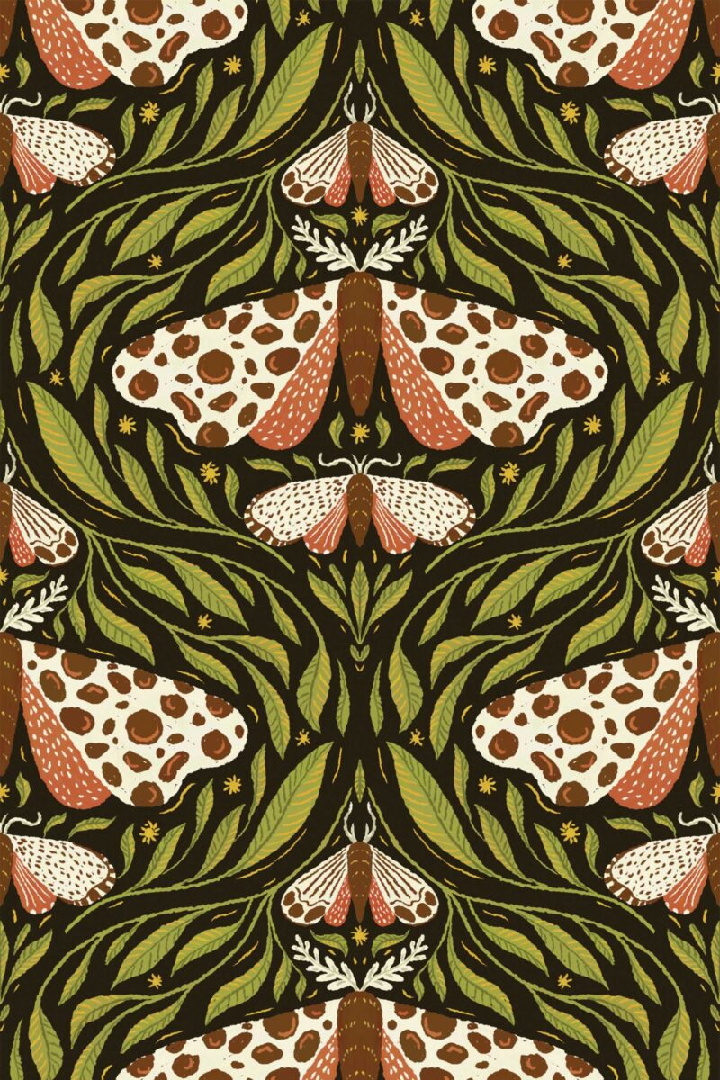 Moths in Dark Green Peel and Stick Wallpaper or Non-Pasted
