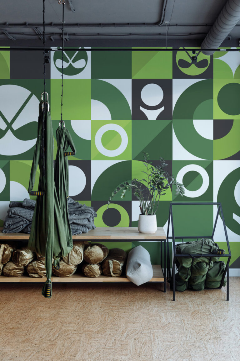 Green Abstract Golf Design Peel and Stick Wall Mural or Non-Pasted