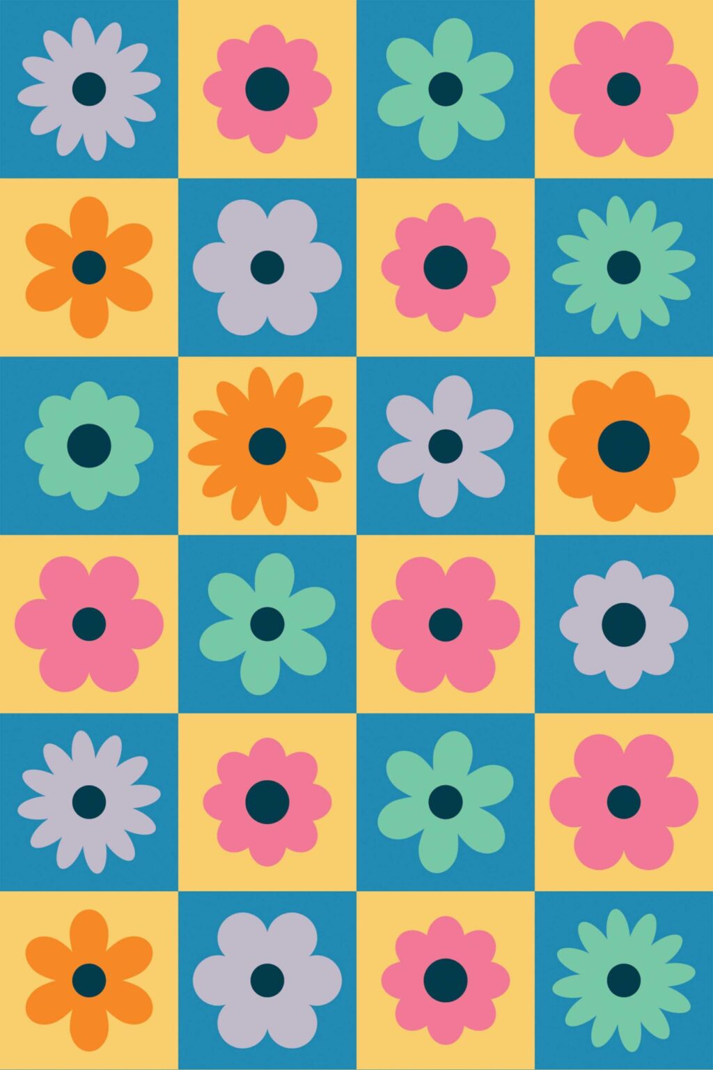 Colorful Retro Checks Peel and Stick Wallpaper or Non-Pasted
