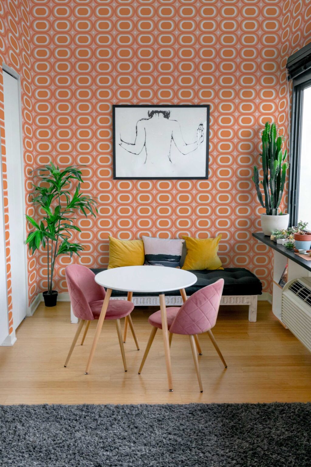 Retro Pink Groove Peel and Stick Wallpaper or Non-Pasted