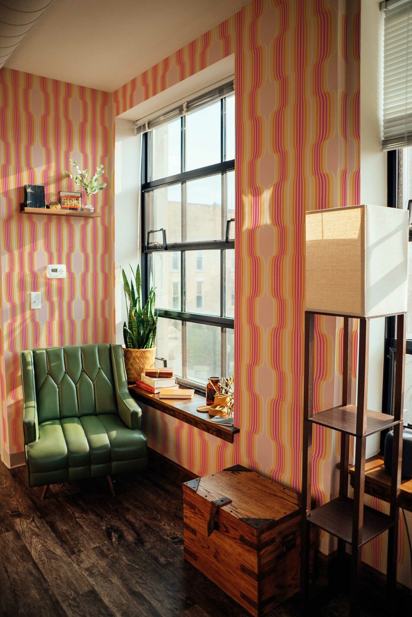 Pink Groovy Stripe Peel and Stick Wallpaper or Non-Pasted