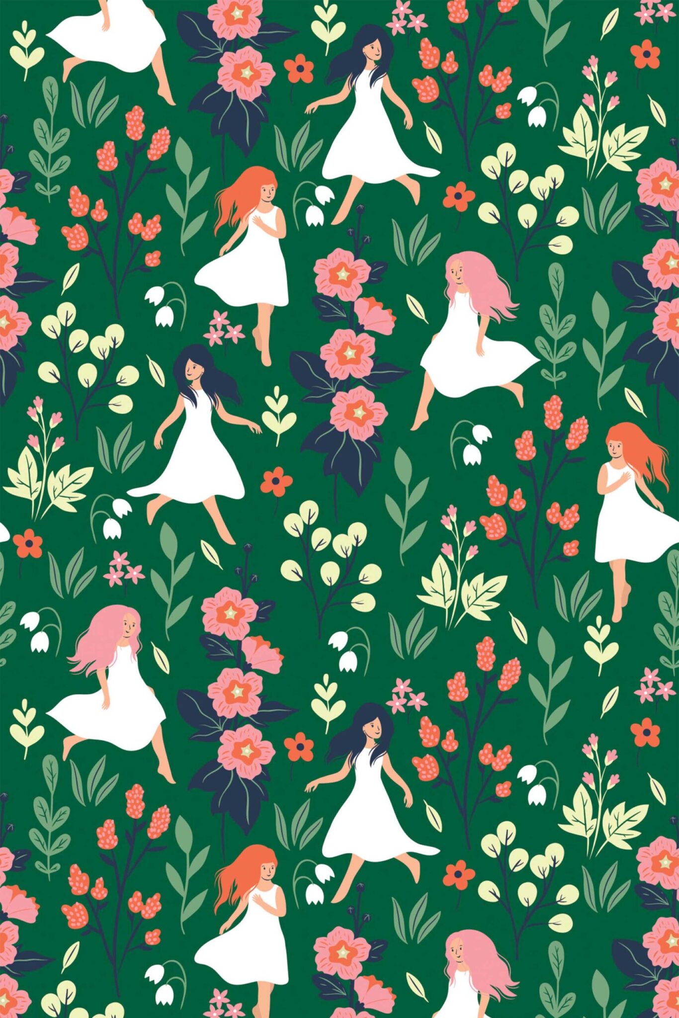 Green Woodland Fairies Peel and Stick Wallpaper or Non-Pasted