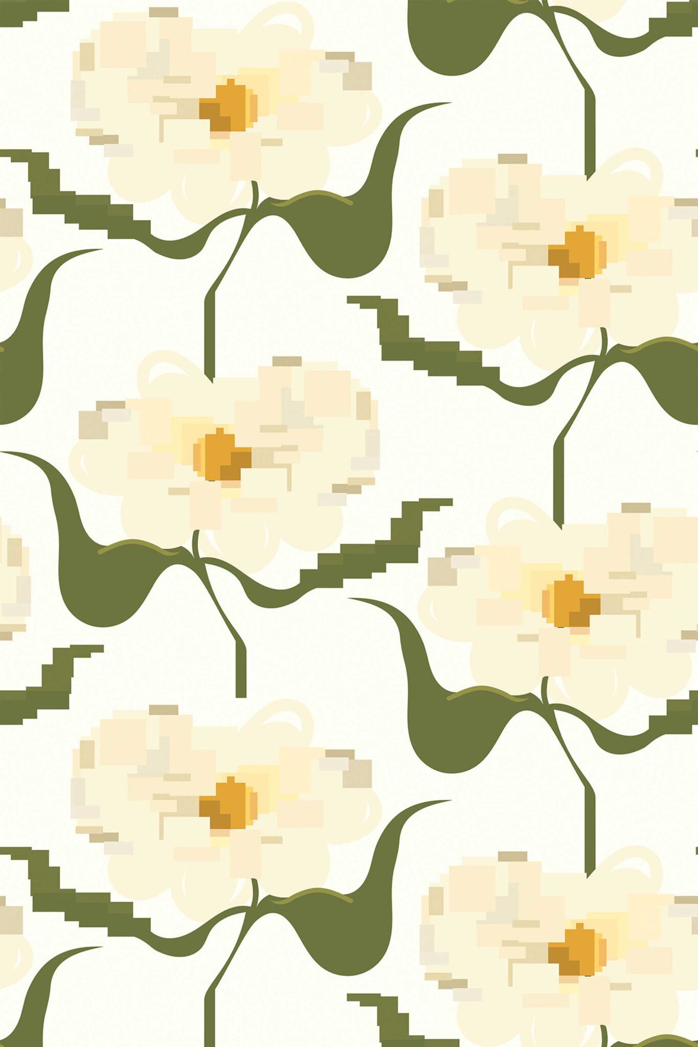 Yellow Pixel Flowers Peel and Stick Wallpaper or Non-Pasted