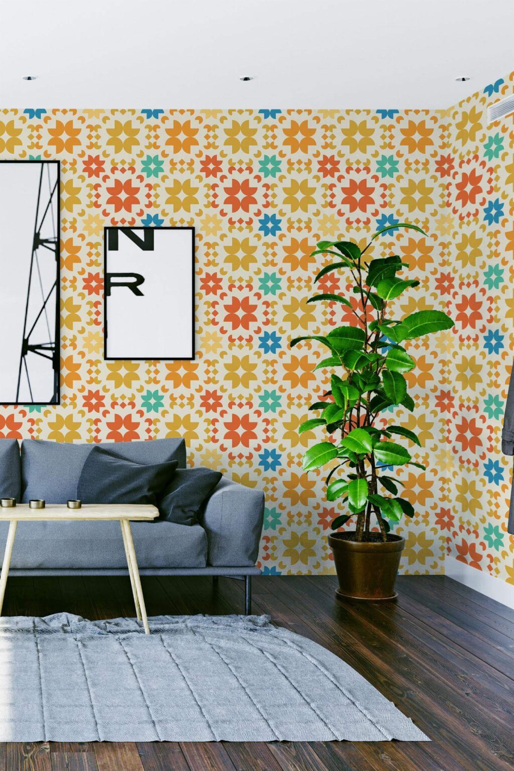 Sunshine Symphony in Retro Tiles Peel and Stick Wallpaper or Non-Pasted