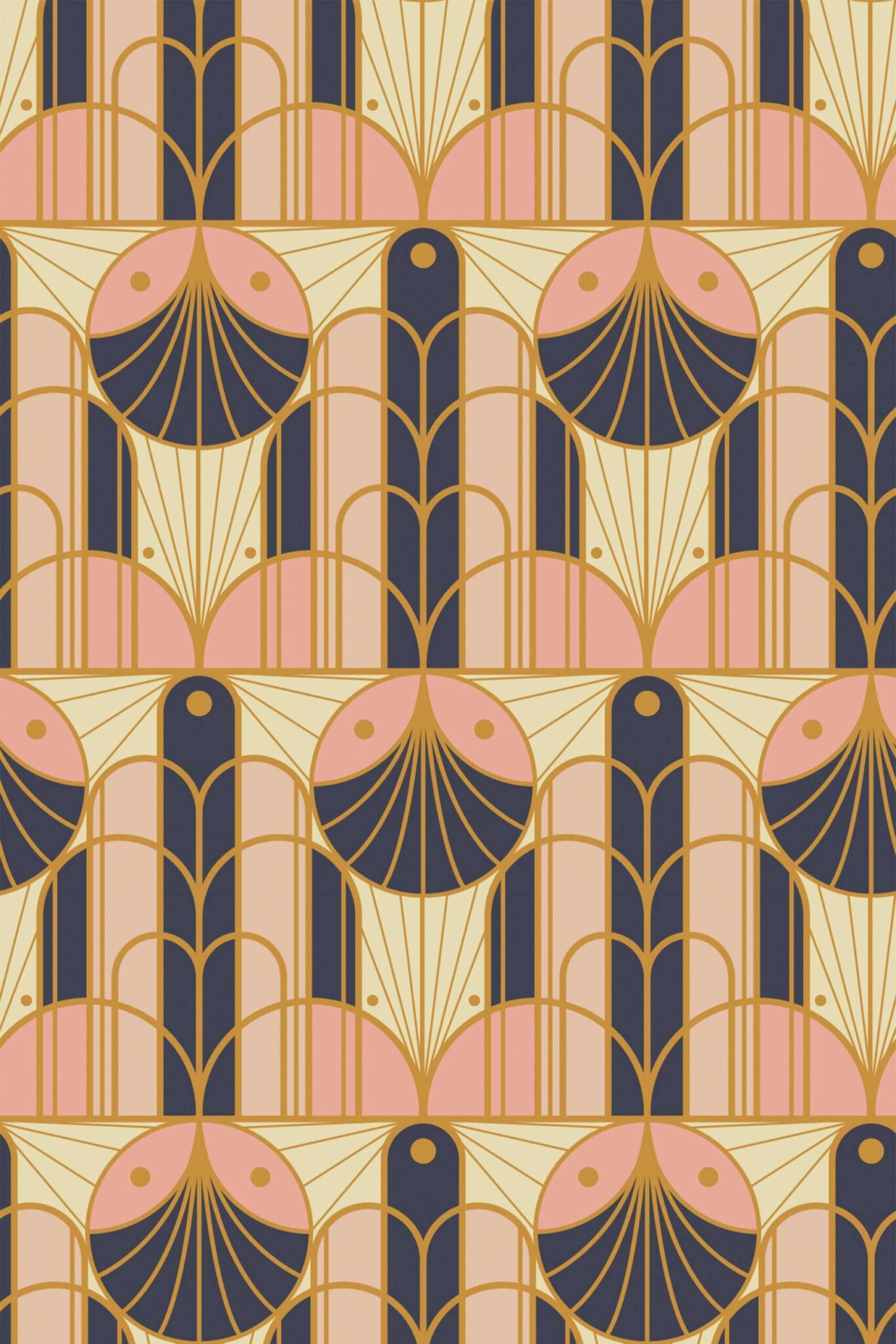 Art Deco Peach Hues Peel and Stick Wallpaper or Non-Pasted